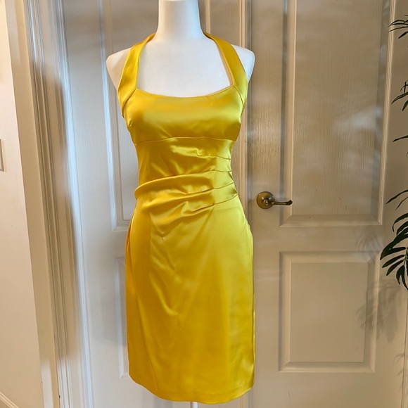 Cache | Dresses | Canary Yellow Satin Stretchy Cache Dress | Poshmark